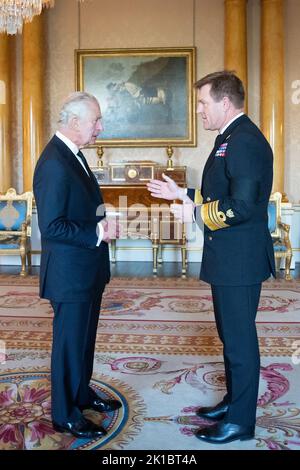 King Charles III greets Admiral Sir Tony Radakin, Chief of the Defence ...