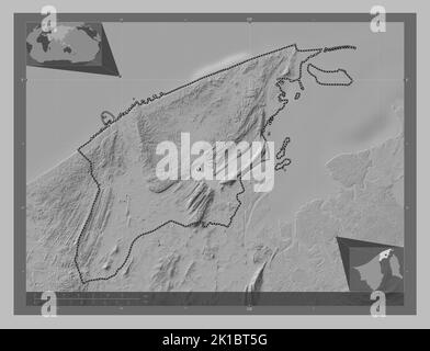 Brunei and Muara, district of Brunei. Grayscale elevation map with ...