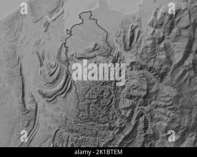 Temburong, district of Brunei. Grayscale elevation map with lakes and ...