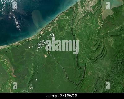 Tutong, district of Brunei. High resolution satellite map. Locations of ...