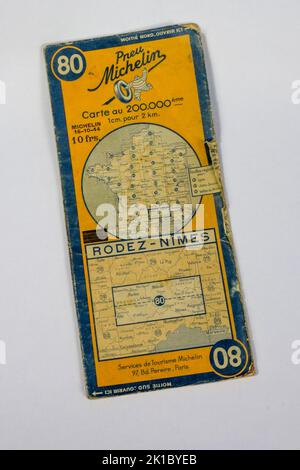 Vintage Michelin road map displayed on a white background, France Stock ...