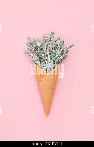 Christmas fun decorative surreal ice cream cone concept with snow ...