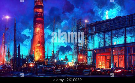 Oil refinery night Stock Photo - Alamy