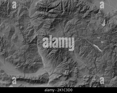 Blagoevgrad, province of Bulgaria. Grayscale elevation map with lakes ...