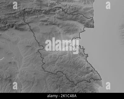 Burgas, province of Bulgaria. Grayscale elevation map with lakes and ...