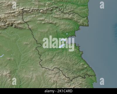 Burgas, province of Bulgaria. Colored elevation map with lakes and ...