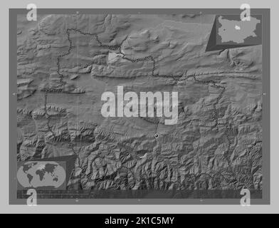 Gabrovo, province of Bulgaria. Grayscale elevation map with lakes and ...