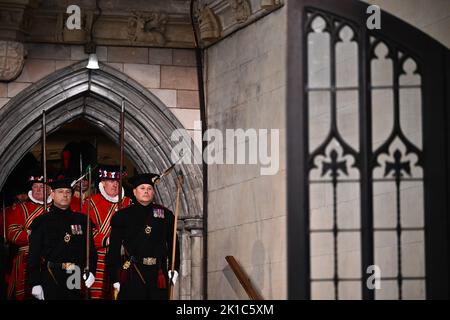 King's Bodyguard from the Royal Company of Archers stand guard where ...