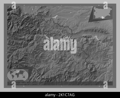 Kardzhali, province of Bulgaria. Grayscale elevation map with lakes and ...