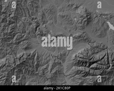 Kyustendil, province of Bulgaria. Grayscale elevation map with lakes ...