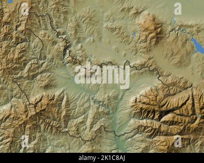Kyustendil, province of Bulgaria. Colored elevation map with lakes and ...