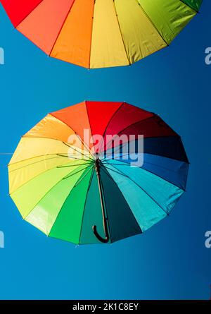 Colorful umbrellas used in the sky street decoration Stock Photo - Alamy