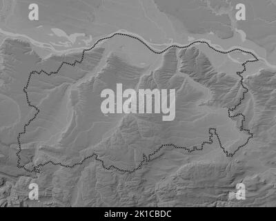 Pleven, province of Bulgaria. Grayscale elevation map with lakes and ...