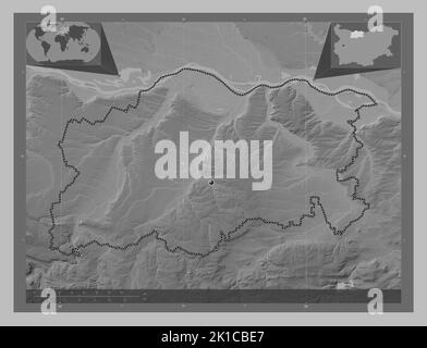 Pleven, province of Bulgaria. Grayscale elevation map with lakes and ...