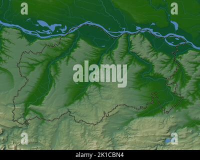 Pleven, province of Bulgaria. Colored elevation map with lakes and ...