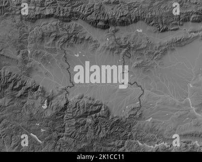 Plovdiv, province of Bulgaria. Grayscale elevation map with lakes and ...
