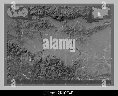 Plovdiv, province of Bulgaria. Grayscale elevation map with lakes and ...
