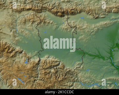 Plovdiv, province of Bulgaria. Colored elevation map with lakes and ...