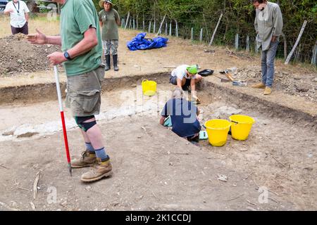 An archaeological dig at Smallhythe Place in Kent. Ancient nail ...