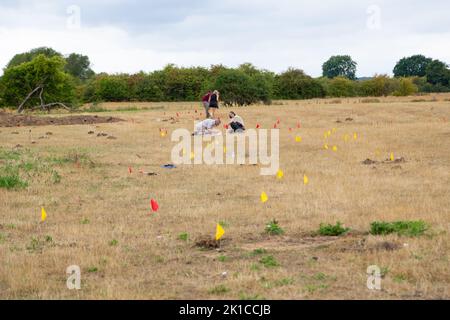 An archaeological dig at Smallhythe Place in Kent. Ancient nail ...