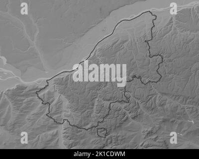 Ruse, province of Bulgaria. Grayscale elevation map with lakes and ...