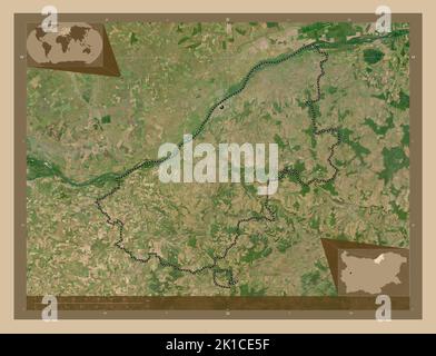 Ruse, province of Bulgaria. Low resolution satellite map. Locations of ...