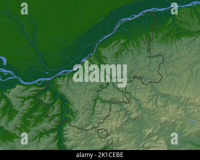 Ruse, province of Bulgaria. Colored elevation map with lakes and rivers ...