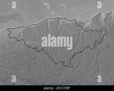 Silistra, province of Bulgaria. Grayscale elevation map with lakes and ...