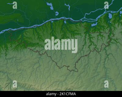 Silistra, province of Bulgaria. Colored elevation map with lakes and ...