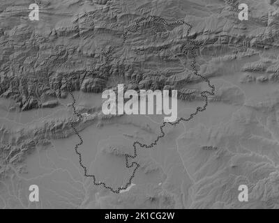 Sliven, province of Bulgaria. Grayscale elevation map with lakes and ...