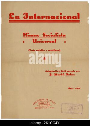 Partitura musical del himno socialista universal, La Internacional ...