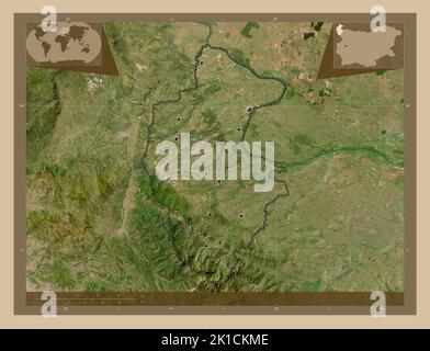 Vidin, province of Bulgaria. Low resolution satellite map. Corner ...