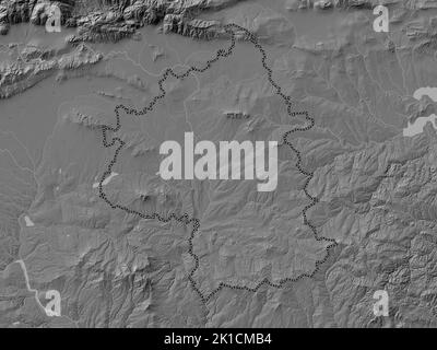 Yambol, province of Bulgaria. Elevation map colored in sepia tones with ...