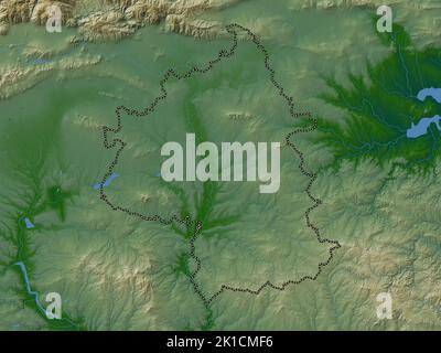 Yambol, province of Bulgaria. Colored elevation map with lakes and ...