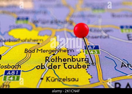 Rothenburg ob der Tauber pinned on a map of Germany Stock Photo - Alamy