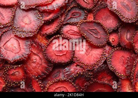 Dried strawberry pieces arranged randomly. View from above Stock Photo ...