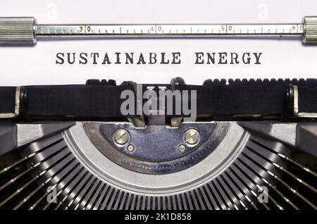 Sustainable energy text written with a typewriter Stock Photo - Alamy