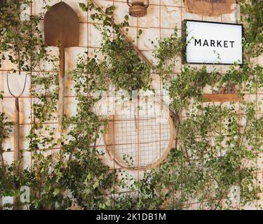 Rustic signage on display at a farmer's market in Alberta Stock Photo ...