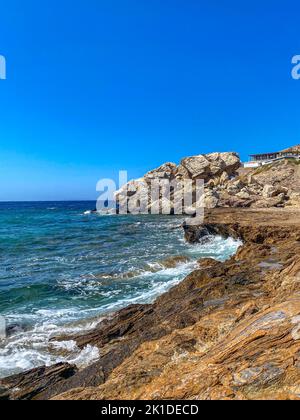 Beautiful rocky scenery near Koubara beach in Ios island Cyclades ...