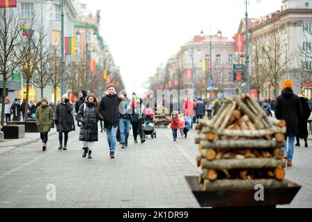 VILNIUS, LITHUANIA - FEBRUARY 16, 2022: Hundreds of people attending ...