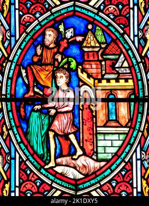 Jesus welcomed in Jerusalem, on Palm Sunday, people spreading coats ...