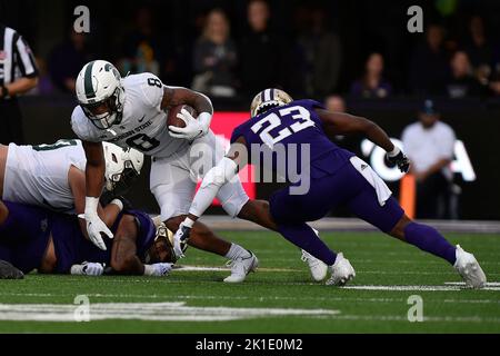 Michigan State running back Jalen Berger plays during an NCAA college ...