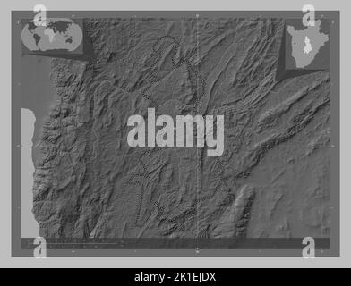 Gitega, province of Burundi. Grayscale elevation map with lakes and ...