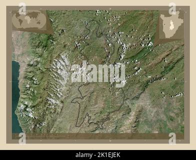 Gitega, province of Burundi. High resolution satellite map. Locations ...