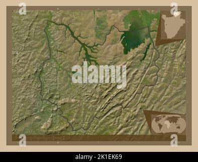 Kirundo, province of Burundi. Low resolution satellite map. Corner ...