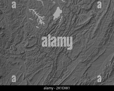 Muyinga, province of Burundi. Grayscale elevation map with lakes and ...