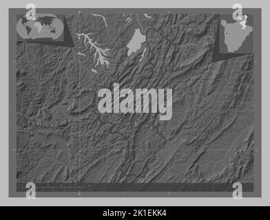 Muyinga, province of Burundi. Grayscale elevation map with lakes and ...