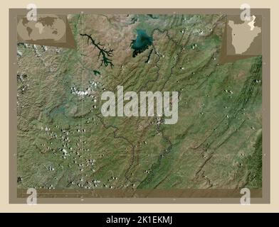 Muyinga, province of Burundi. High resolution satellite map. Locations ...