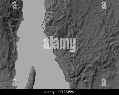 Rumonge, city of Burundi. Grayscale elevation map with lakes and rivers ...