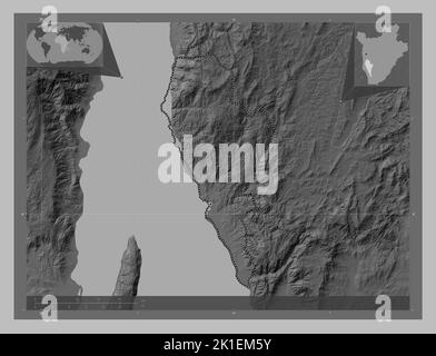 Rumonge, city of Burundi. Grayscale elevation map with lakes and rivers ...